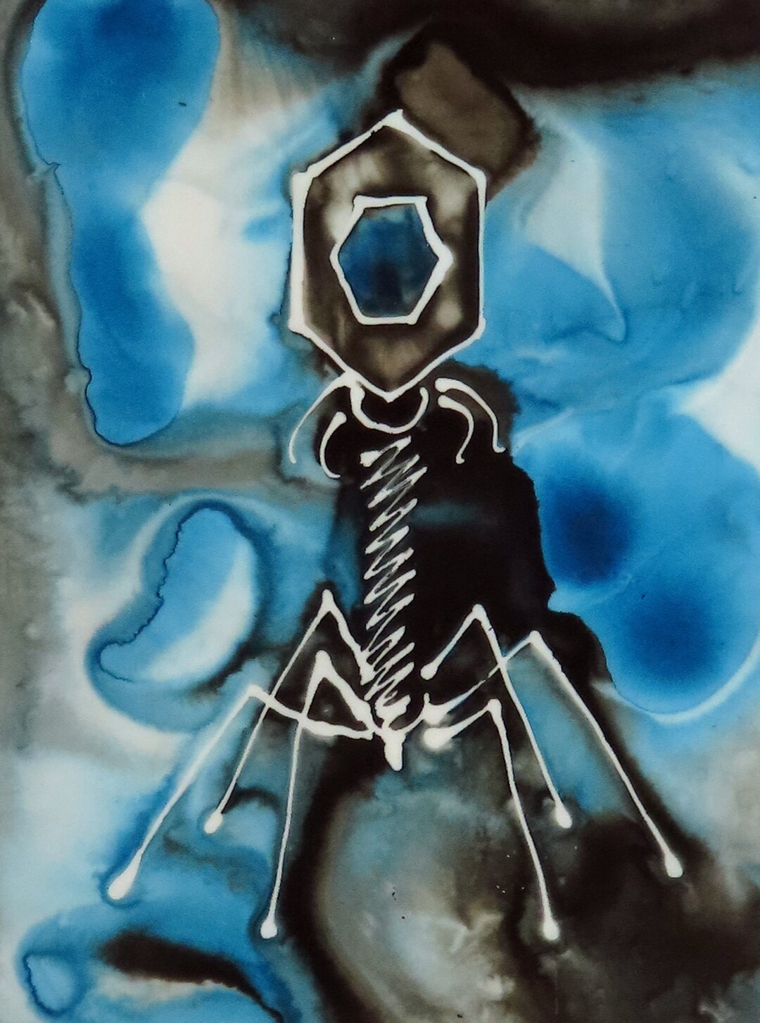 Black and Blue Bacteriophage: Original Ink Painting on Yupo poly Paper ...