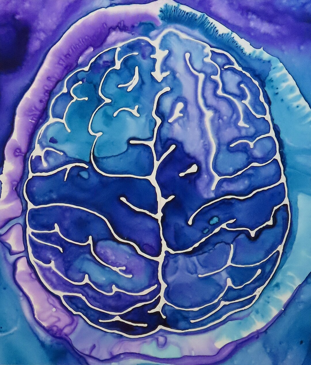 Big Blue and Purple Brain Original Ink Painting on Yupo Neuroscience ...