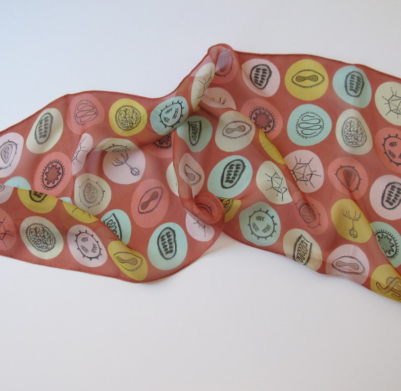 Virus Dots Silk Chiffon Scarf - Rust With Sage and Gold - Etsy