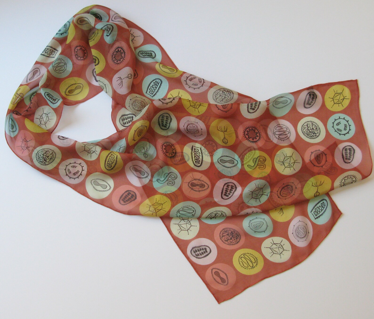 Virus Dots Silk Chiffon Scarf - Rust With Sage and Gold - Etsy