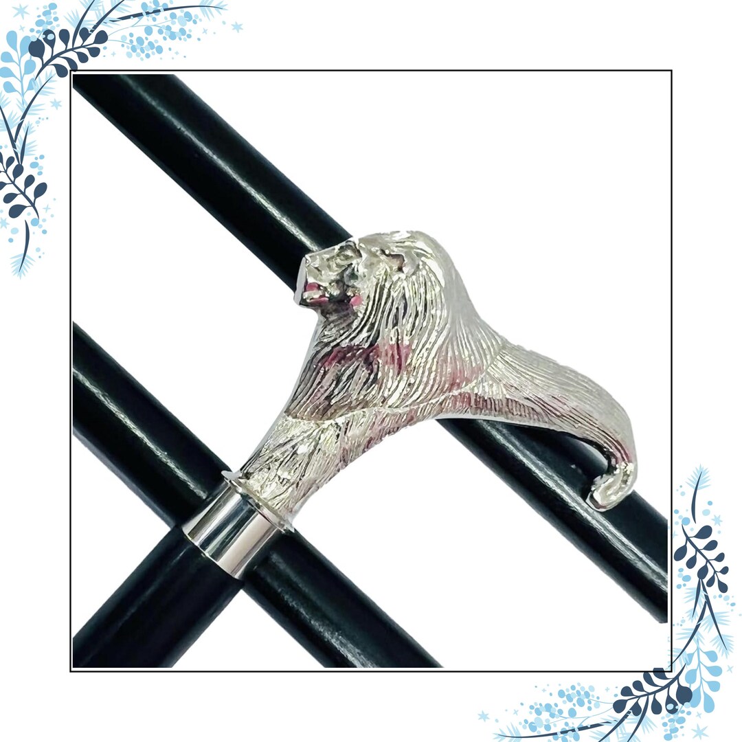 Lion Head Handle Walking Cane – Handmade Silver Finish Walking Stick ...