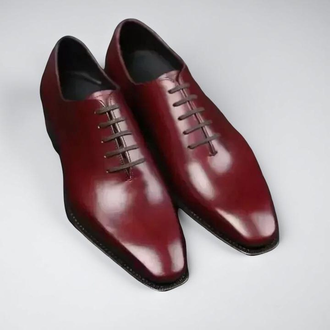 Handmade Leather Burgundy Oxford Formal Dress Lace up Dress Shoes for ...