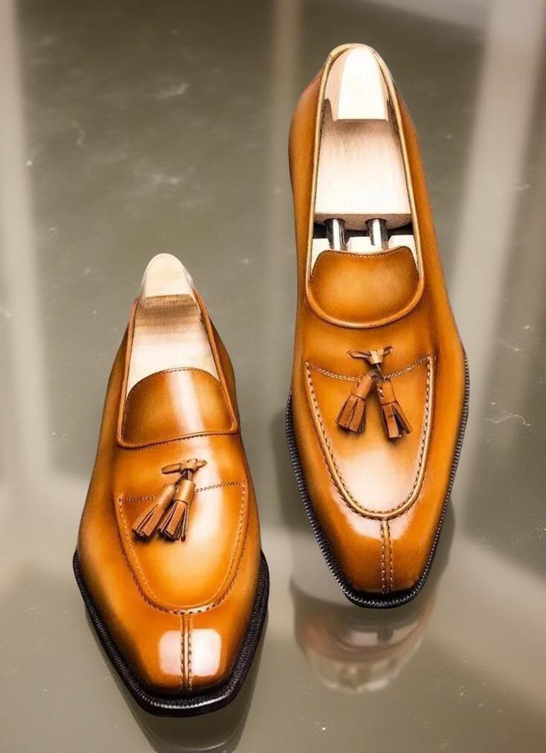 Handmade Men's Tan Tassel Loafer, Narrow Toe Original Leather Loafer ...