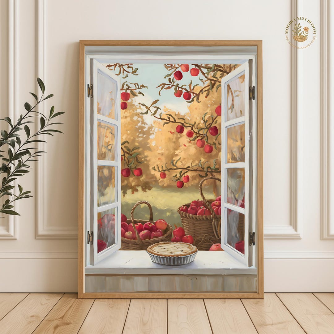 Apple Pie Window View Print: Rustic Fall Kitchen Wall Art - Etsy