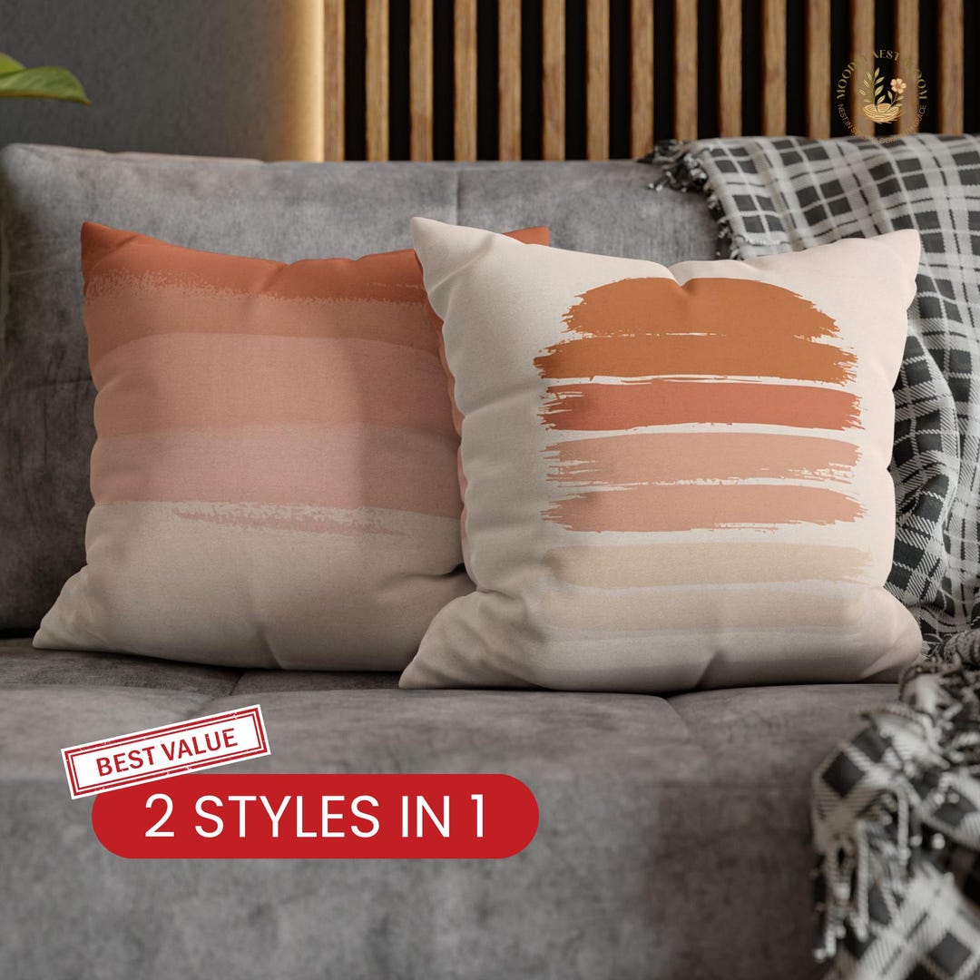 Terracotta Brush Stroke Pillow Cover, Reversible Abstract Cushion, 2 ...