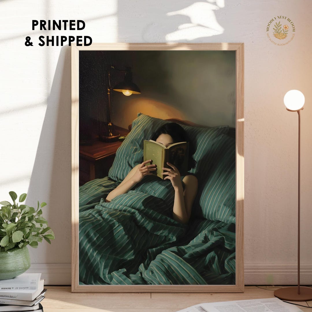 Cozy Reading in Bed Art Print: Moody Bedroom Wall Decor - Etsy