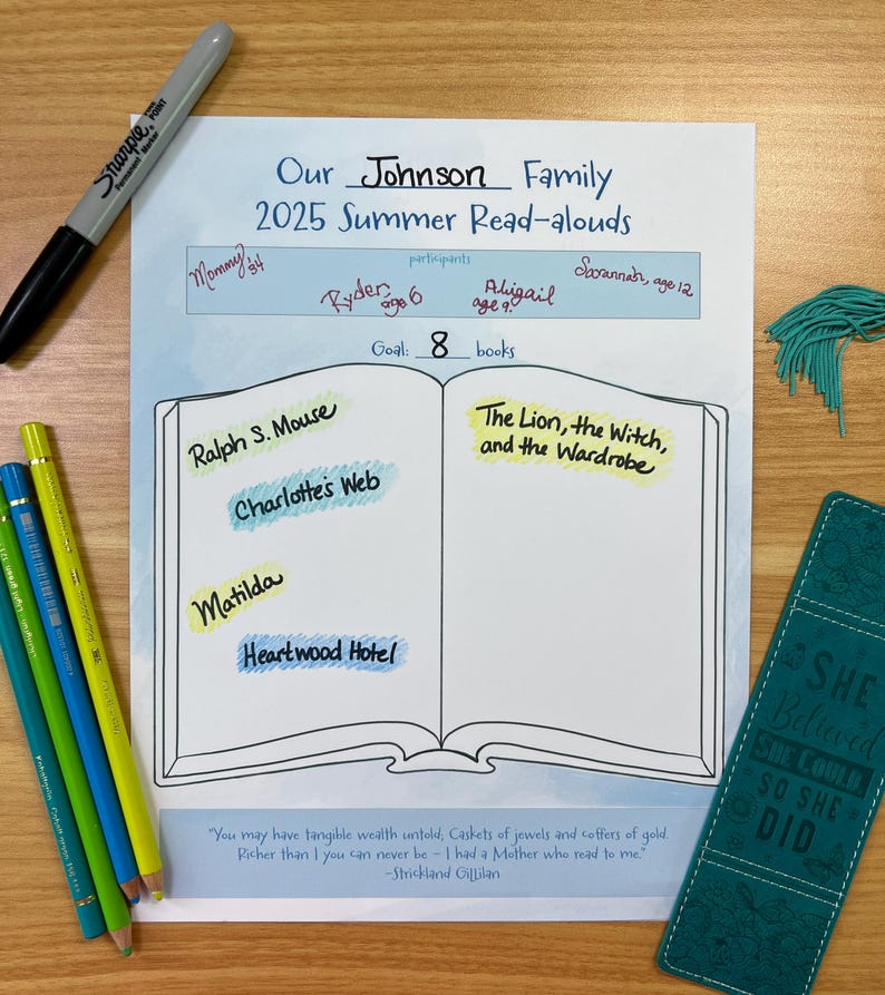 2025 Family Summer Read-aloud Tracker Printable, Reading Log, Book ...