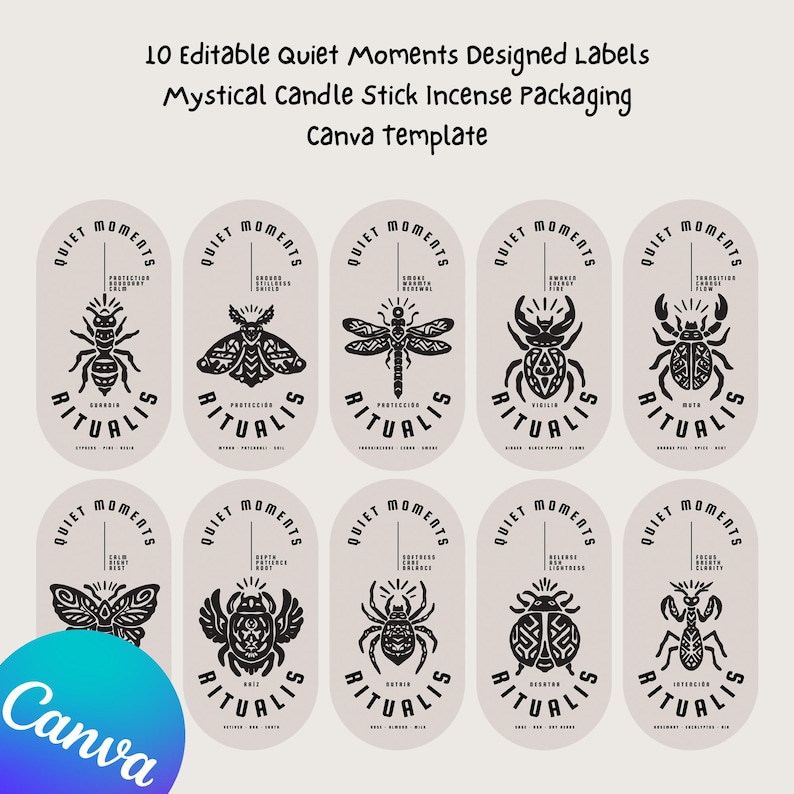 10 Editable Quiet Moments Labels – Apothecary Insect Designs – Candle ...