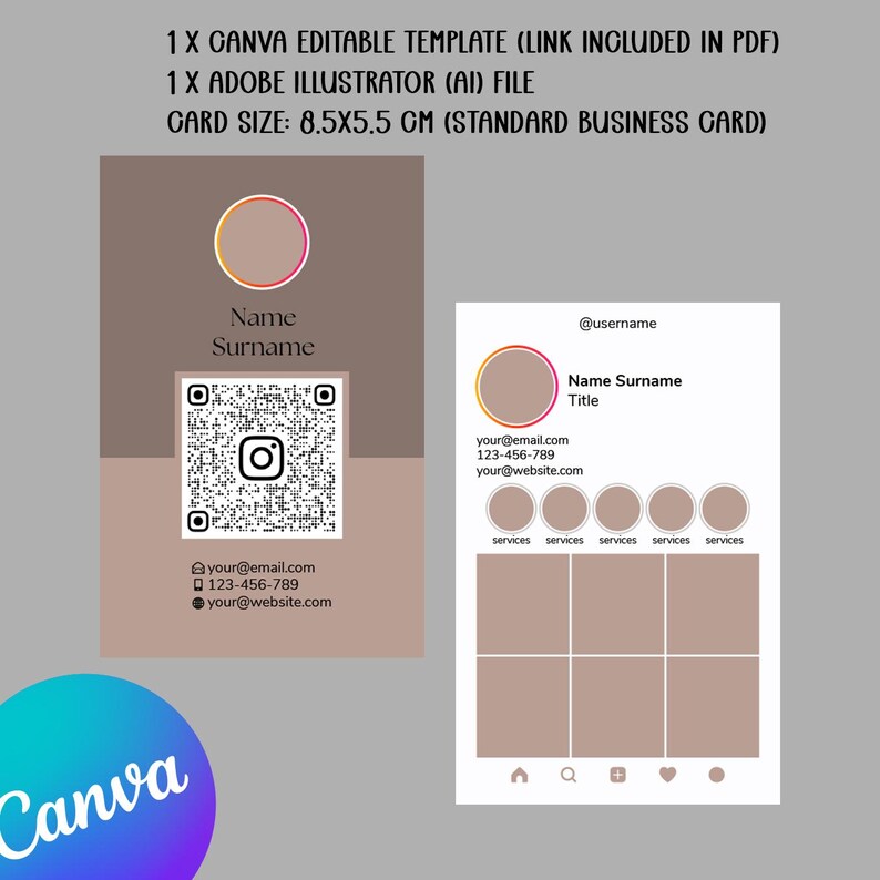 Instagram Business Card Template – Editable in Canva and Illustrator 8 ...