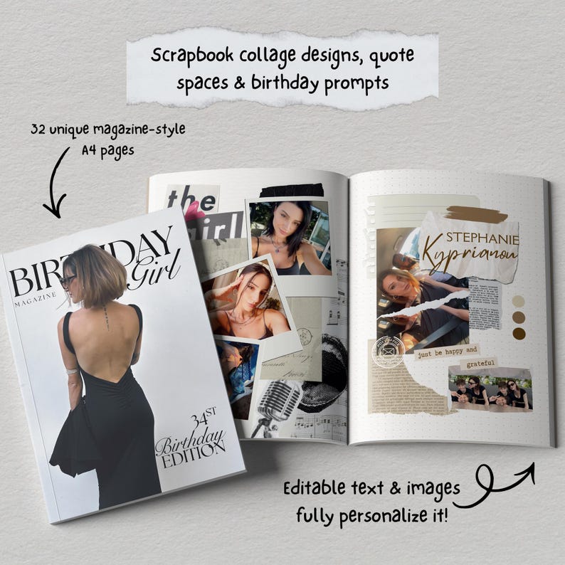 Editable Birthday Magazine Template – 32 Pages Canva Scrapbook Gift - Etsy
