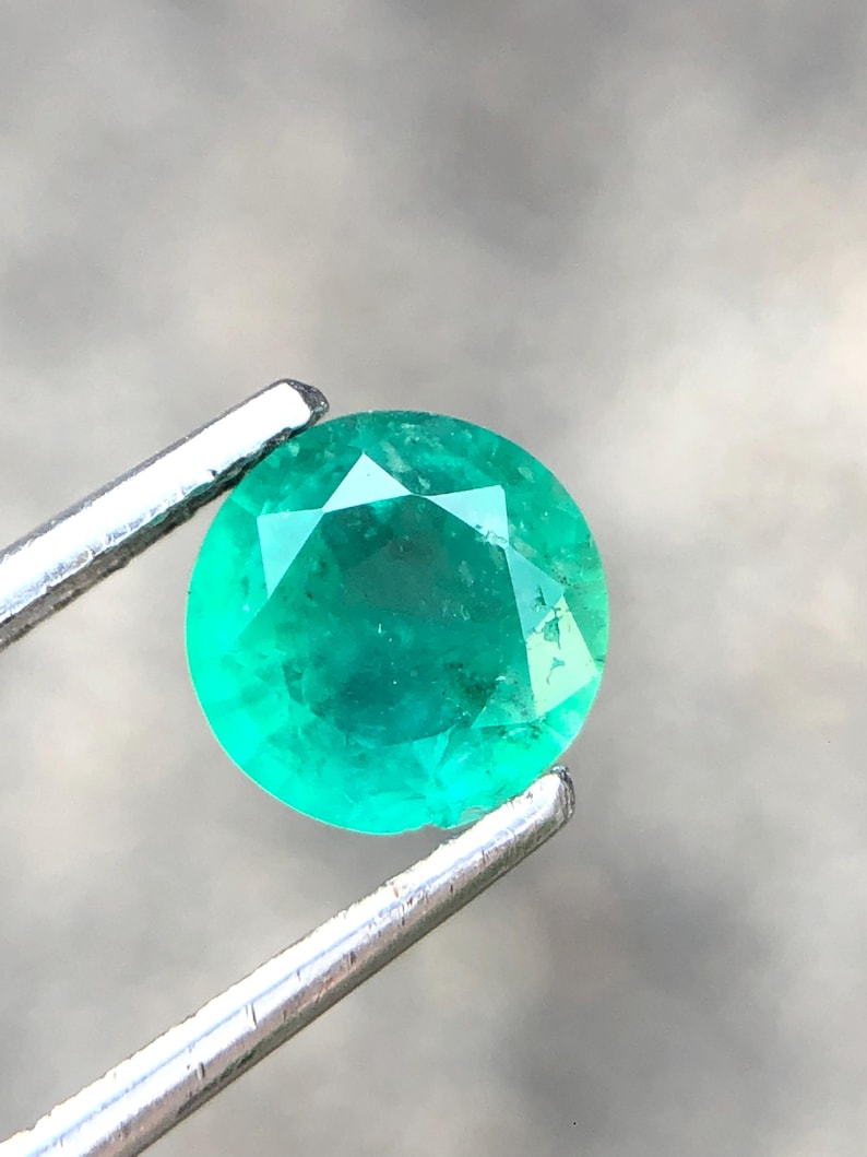 Natural Green Emerald | 5.80mm Round Faceted Loose Gemstone for Making ...