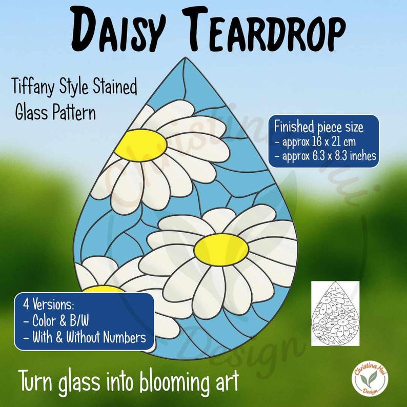 Daisy Teardrop Stained Glass Pattern - Etsy