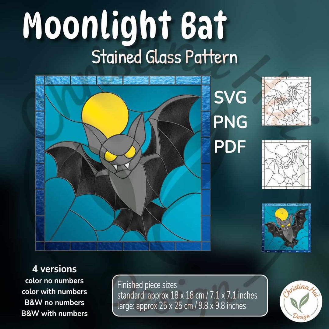 Moonlight Bat – Stained Glass Pattern (PDF/SVG/PNG) - Etsy