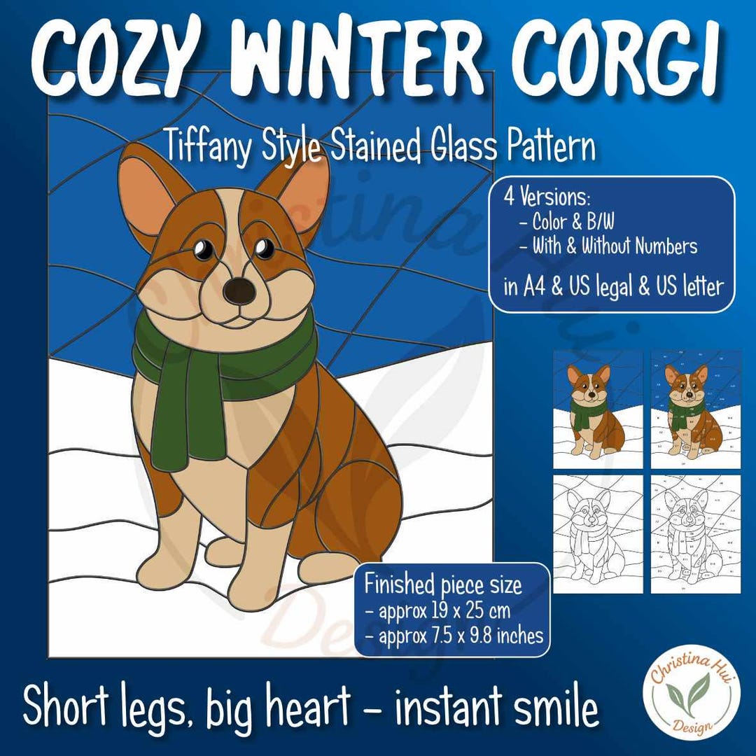Winter Corgi Dog – Stained Glass Pattern - Etsy