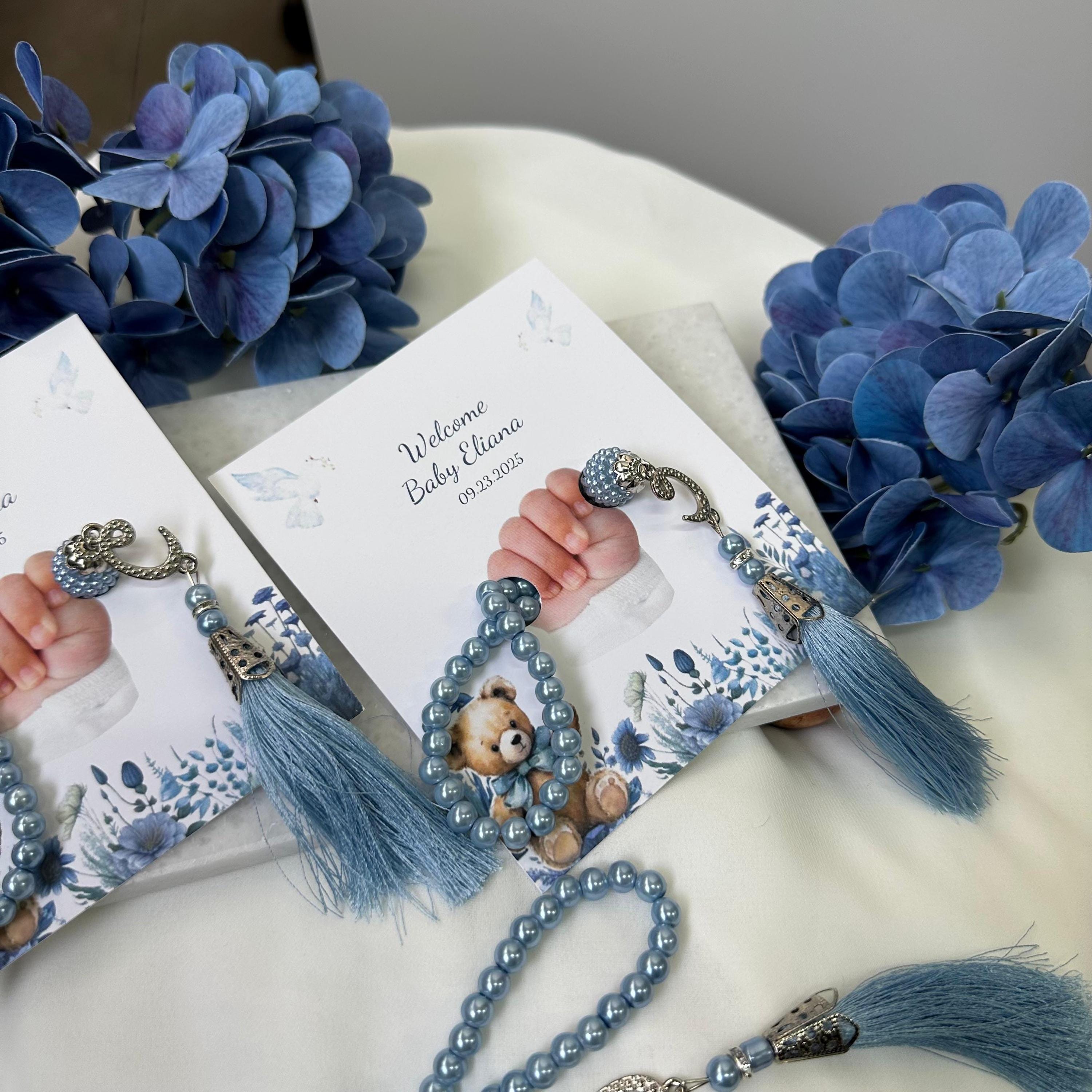 Personalized Baby Boy Prayer Beads Favor | Blue Tasbih With Name & Date ...