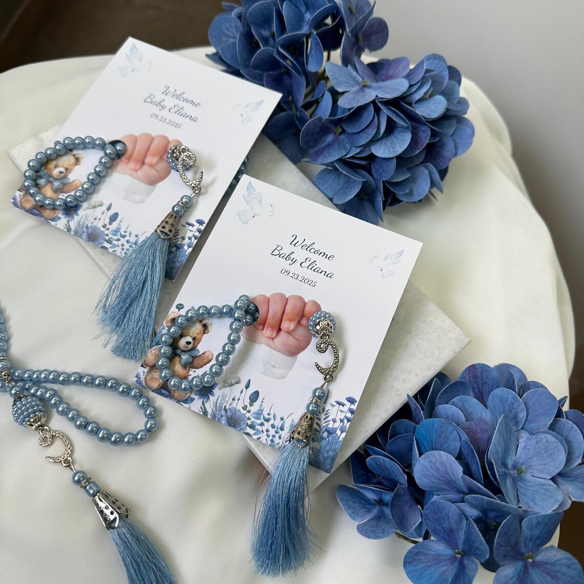 Personalized Baby Boy Prayer Beads Favor | Blue Tasbih With Name & Date ...