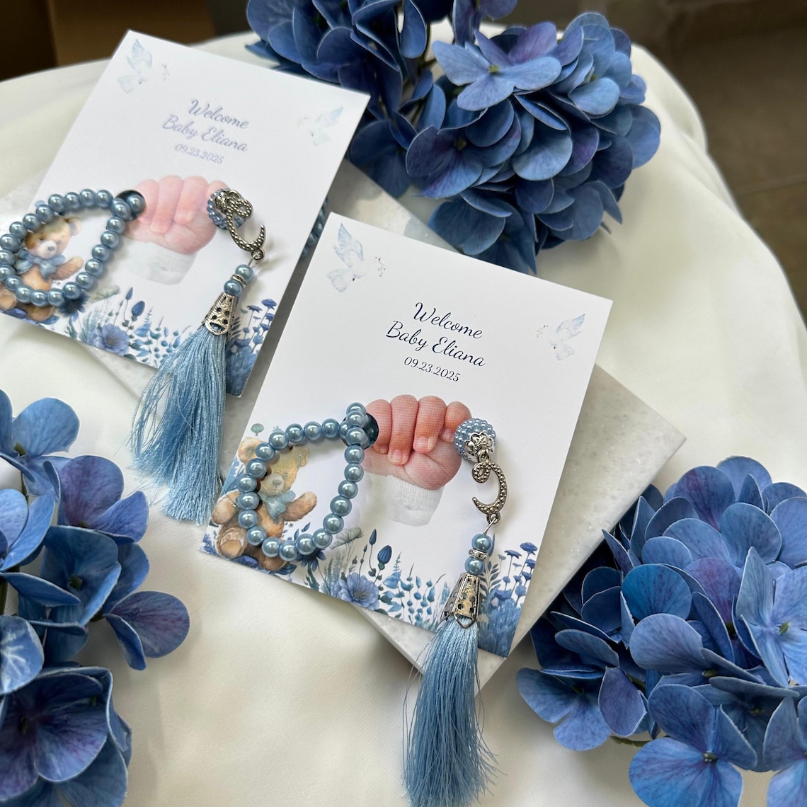 Personalized Baby Boy Prayer Beads Favor | Blue Tasbih With Name & Date ...
