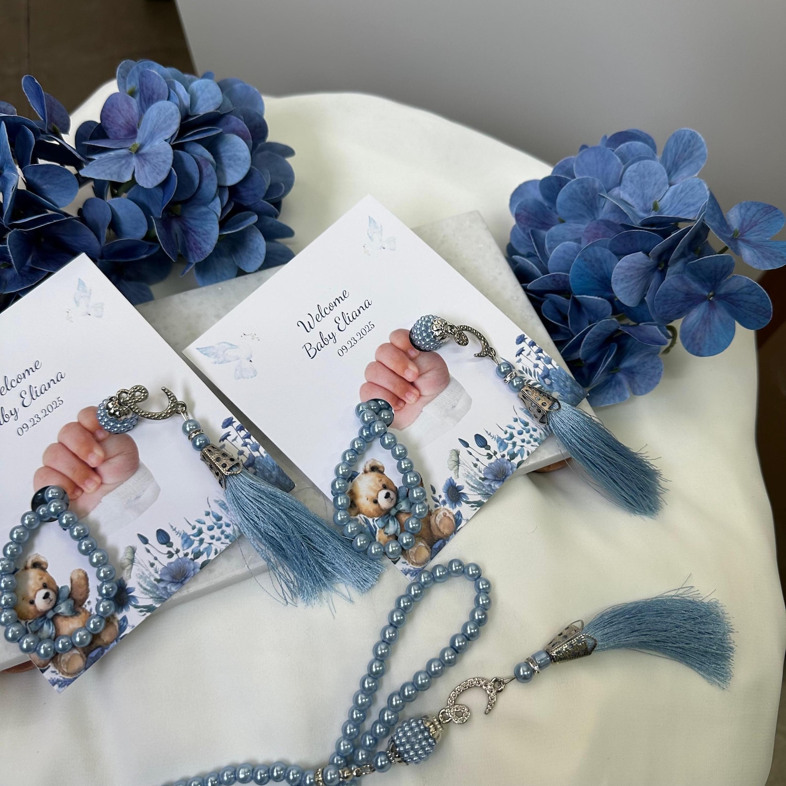 Personalized Baby Boy Prayer Beads Favor | Blue Tasbih With Name & Date ...