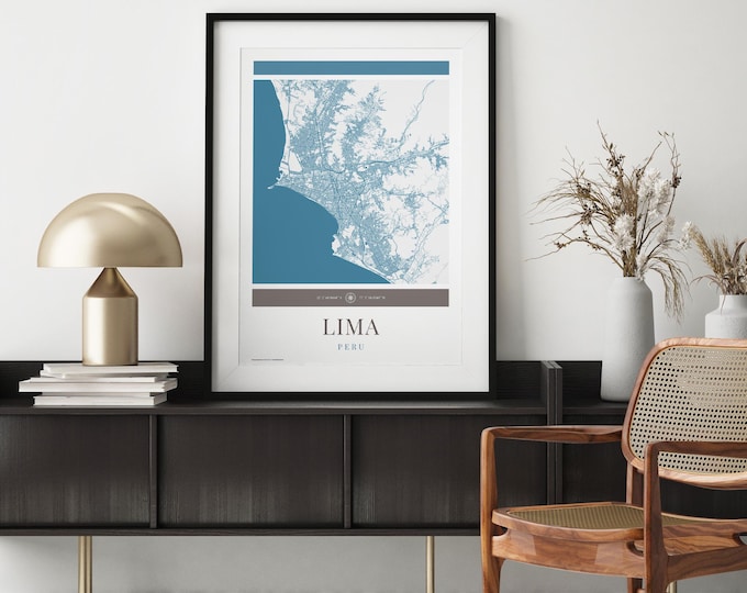LIMA CITY MAP Fine Art Map Poster - Modern Lima Peru Minimalist City ...