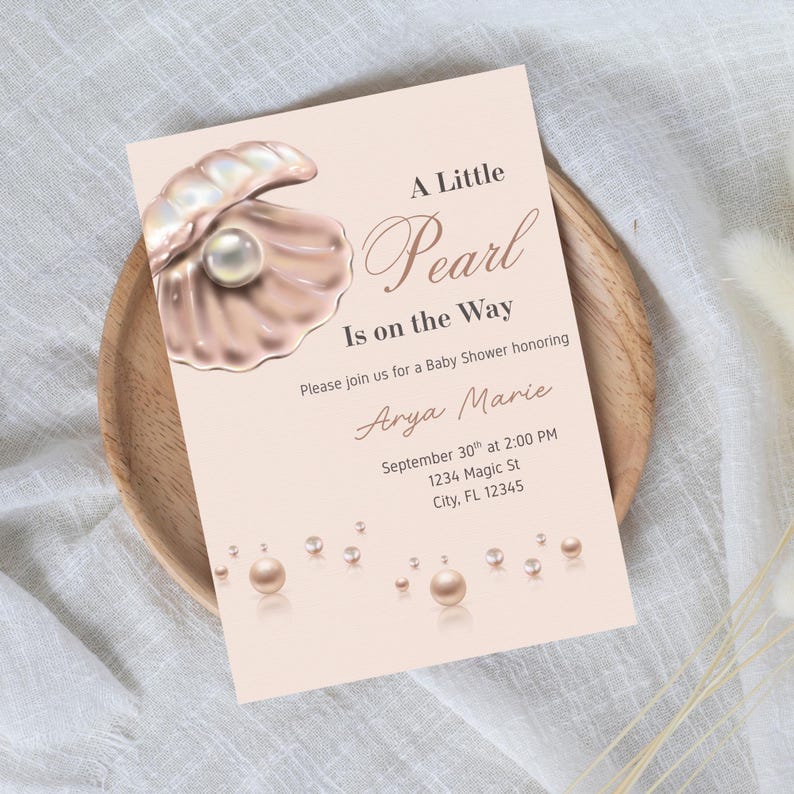 Baby Shower Invitation, A Little Pearl is on the Way, Pearl Themed Baby ...