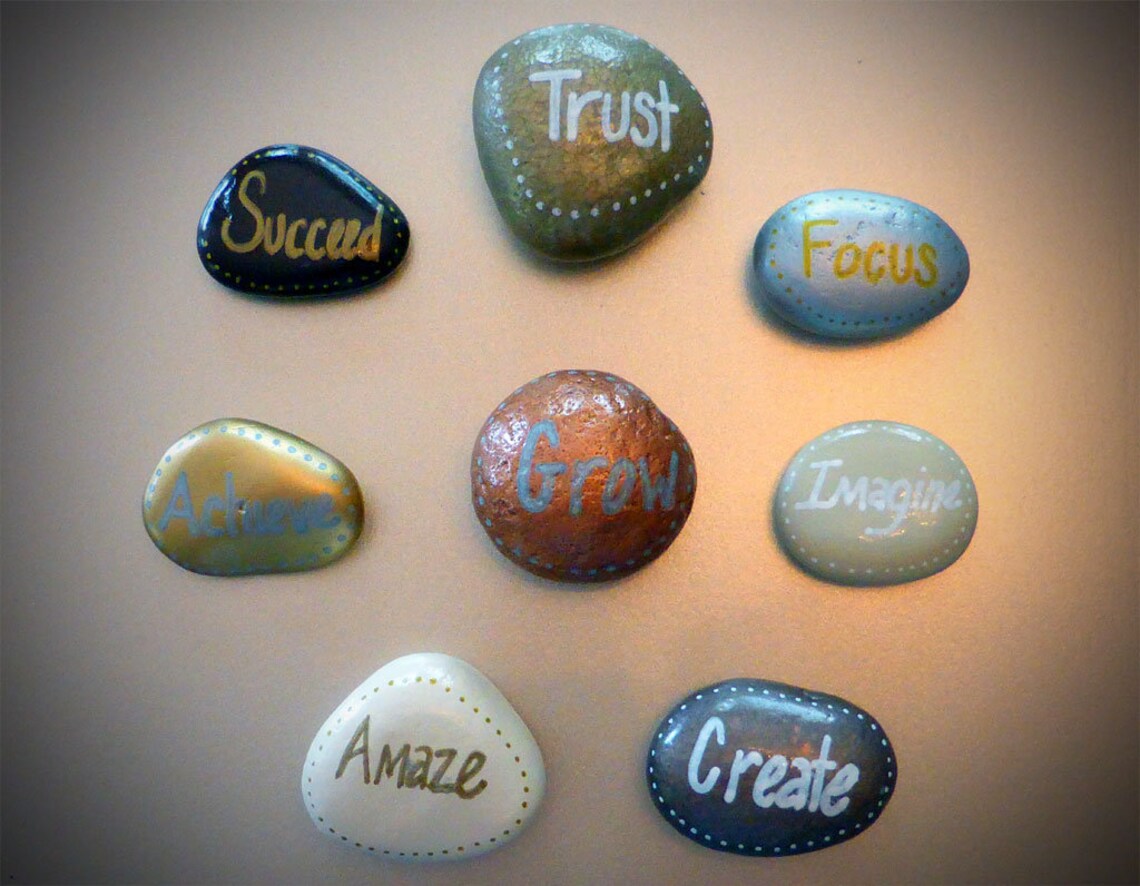 8 Metallic Inspirational Words Hand Painted Rocks Imagine, Trust, Amaze ...