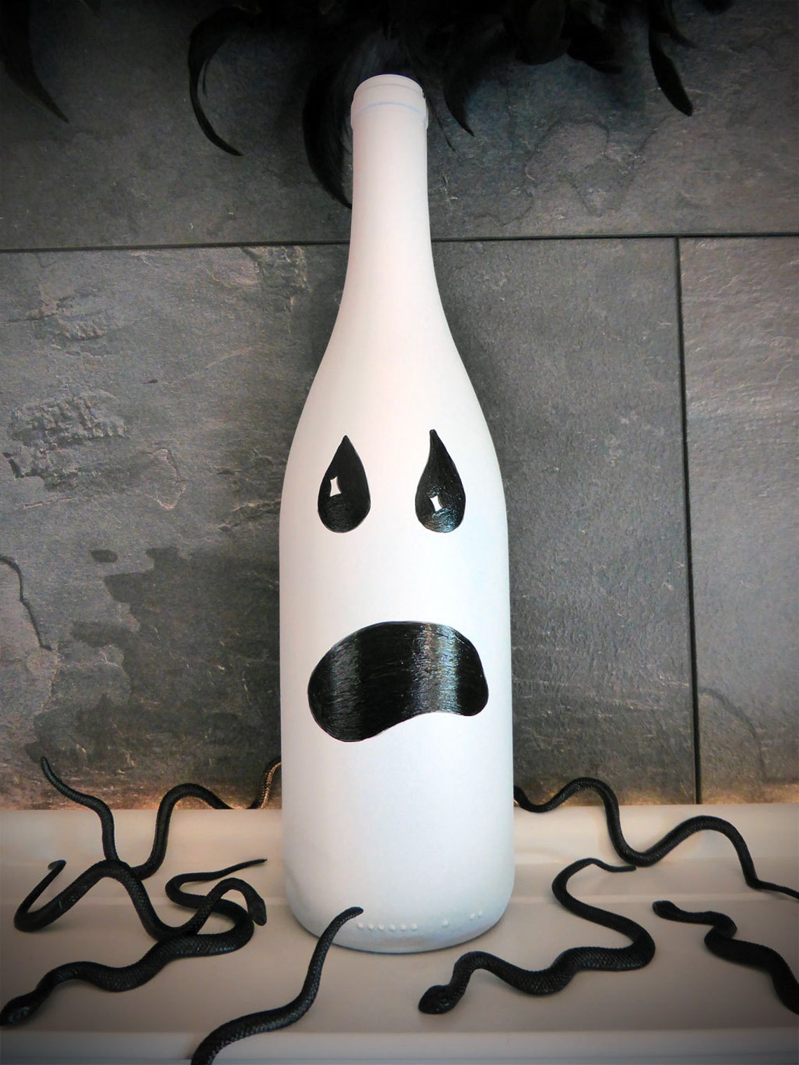 Upcycled Spooky Halloween GHOST Wine Bottle Holiday Decor - Etsy