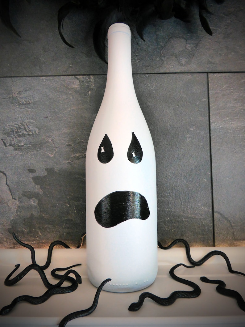 Upcycled Spooky Halloween GHOST Wine Bottle Holiday Decor - Etsy
