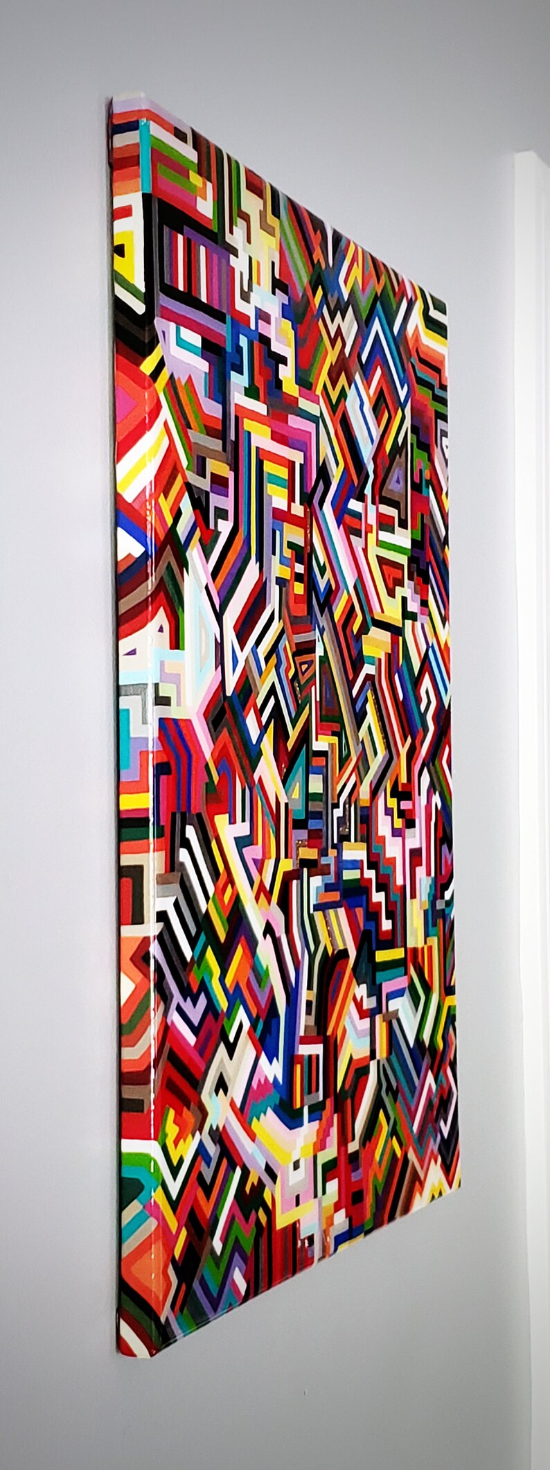 Original Multi-color Geometrical Abstract Line Art Acrylic Painting 16 ...