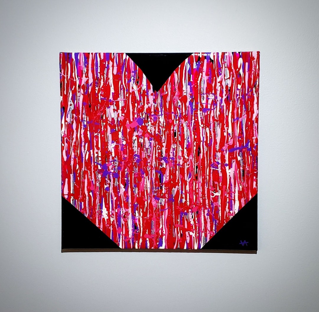 Original Multi-color Abstract Acrylic Drip Heart Painting 14 X 14 ...