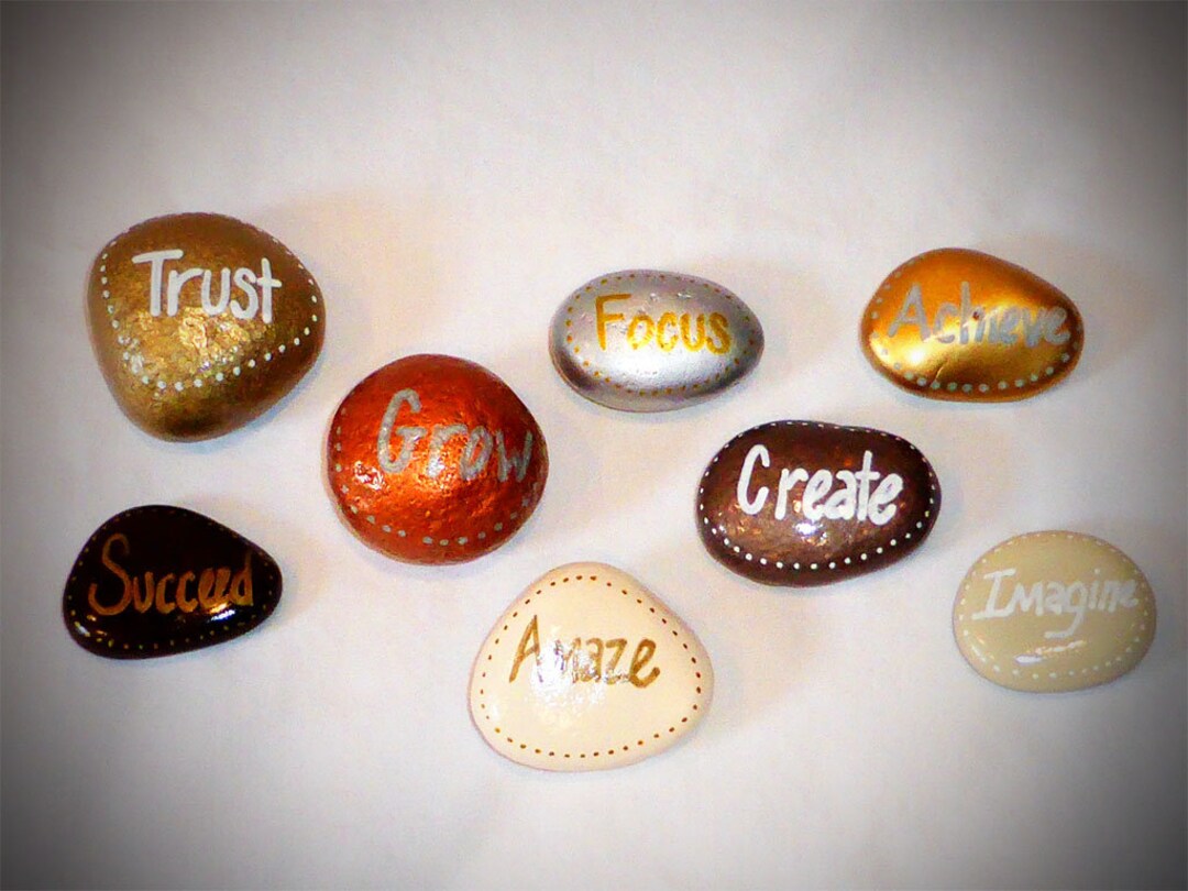 8 Metallic Inspirational Words Hand Painted Rocks Imagine, Trust, Amaze ...