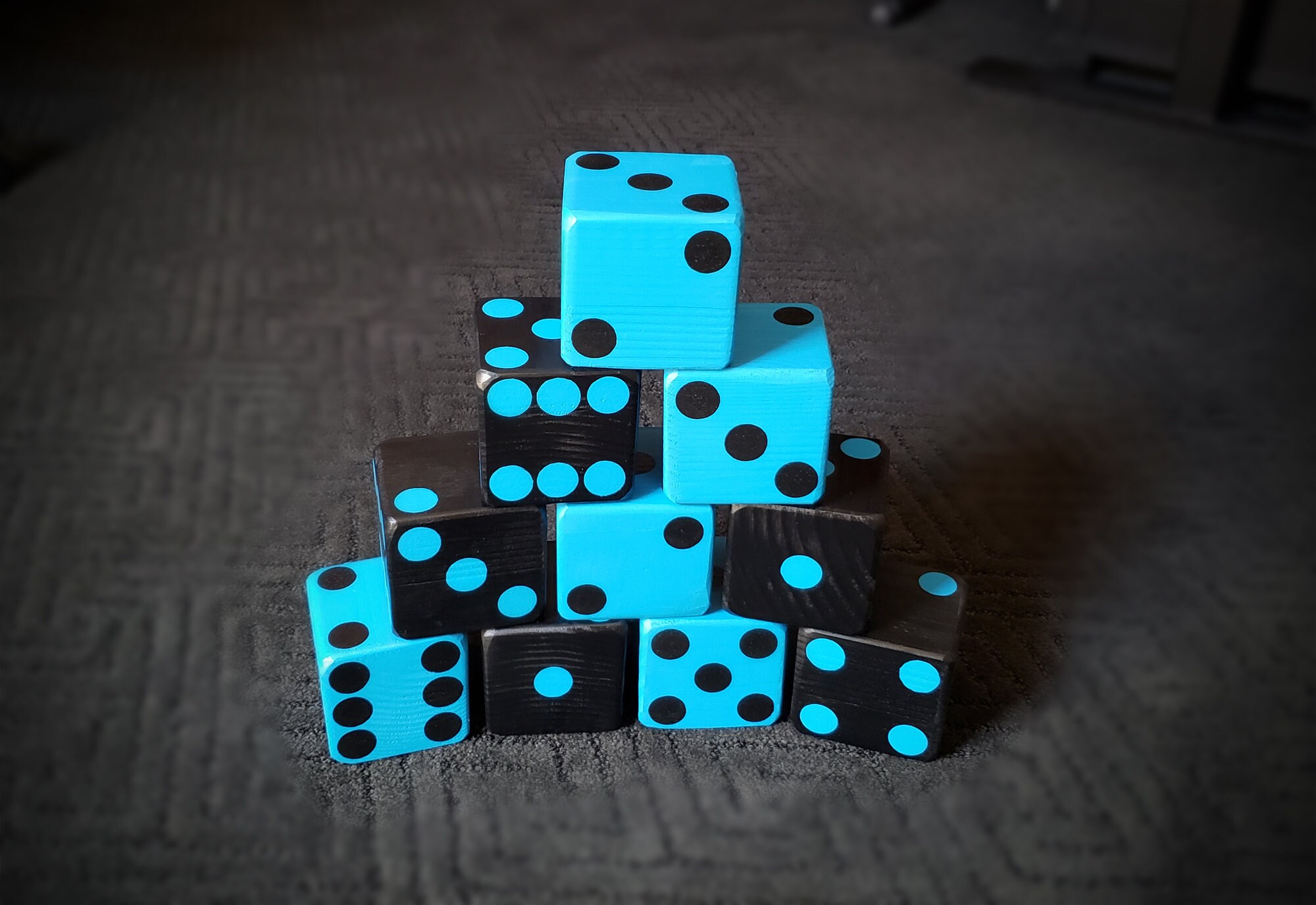Wood Yardzee Jumbo Neon Blue & Black Giant Lawn Yard DICE Yahtzee ...