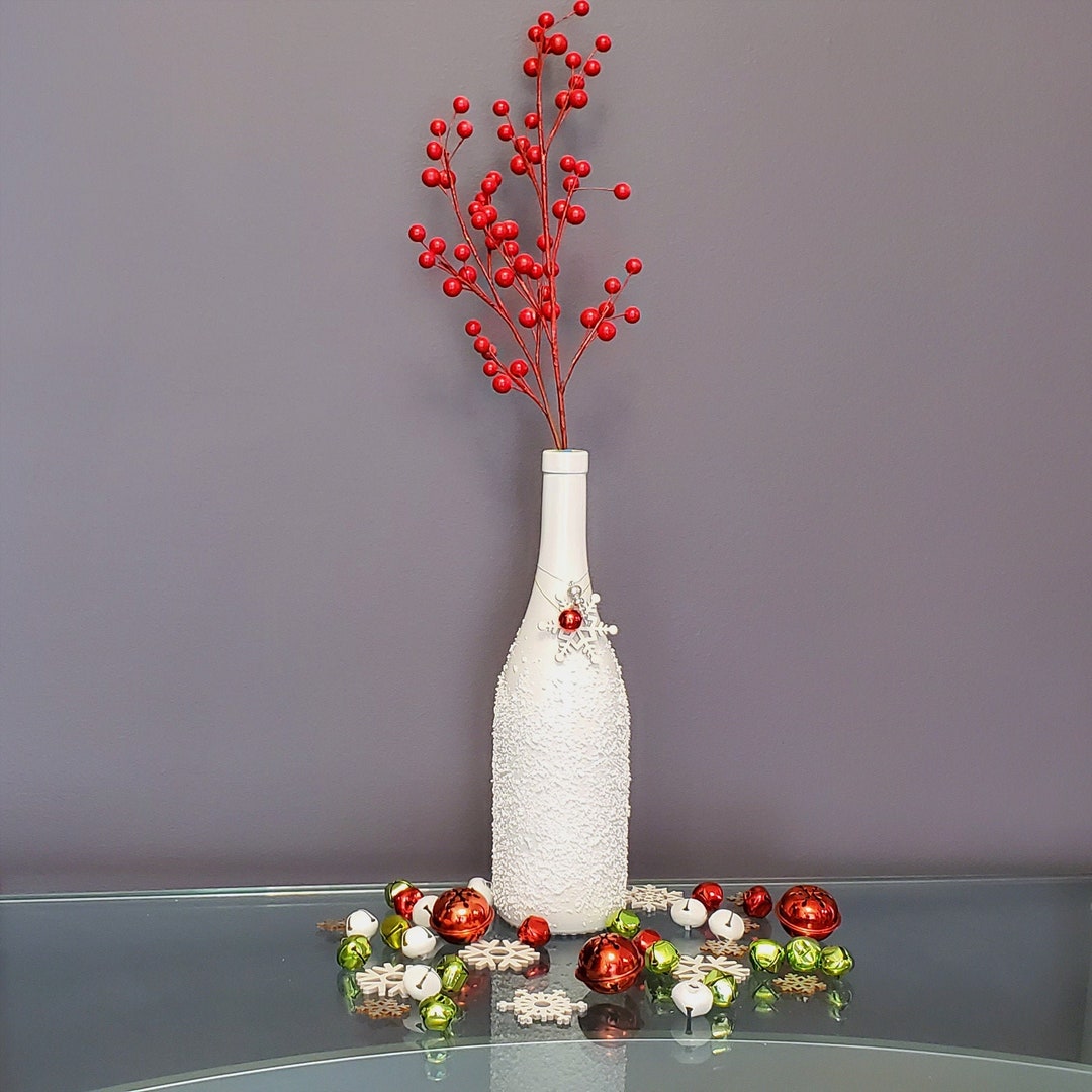 Upcycled White Snowflake Christmas Holiday Wine Bottle Decor - Etsy