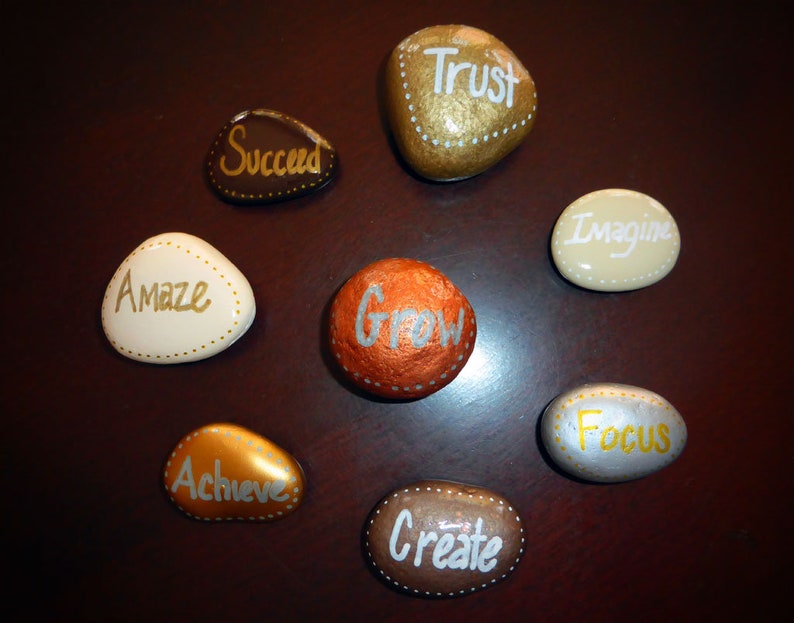 8 Metallic Inspirational Words Hand Painted Rocks - Imagine, Trust ...