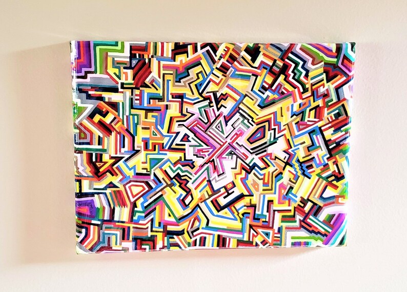 Original Multi-color Geometrical Abstract Line Art Acrylic Painting 16 ...