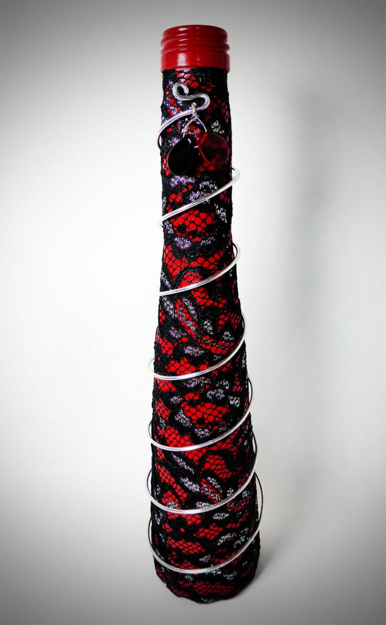 Red, Silver, Black Wire Wrapped Wine & Liquor Bottles W/ Black Lace ...