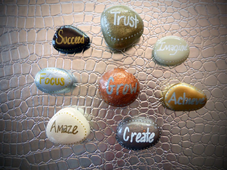 8 Metallic Inspirational Words Hand Painted Rocks - Imagine, Trust ...