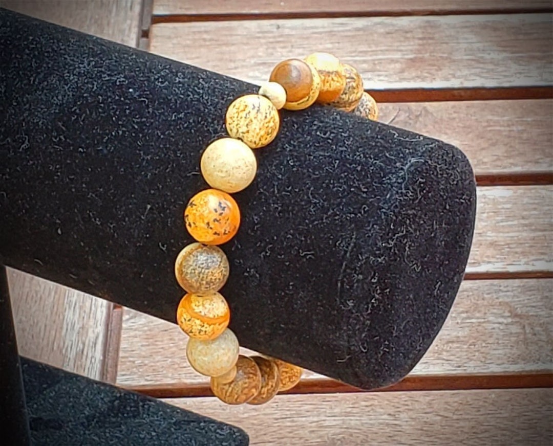 Natural Tan & Beige Jasper Picture Stone Gemstone Bead BRACELET - Etsy