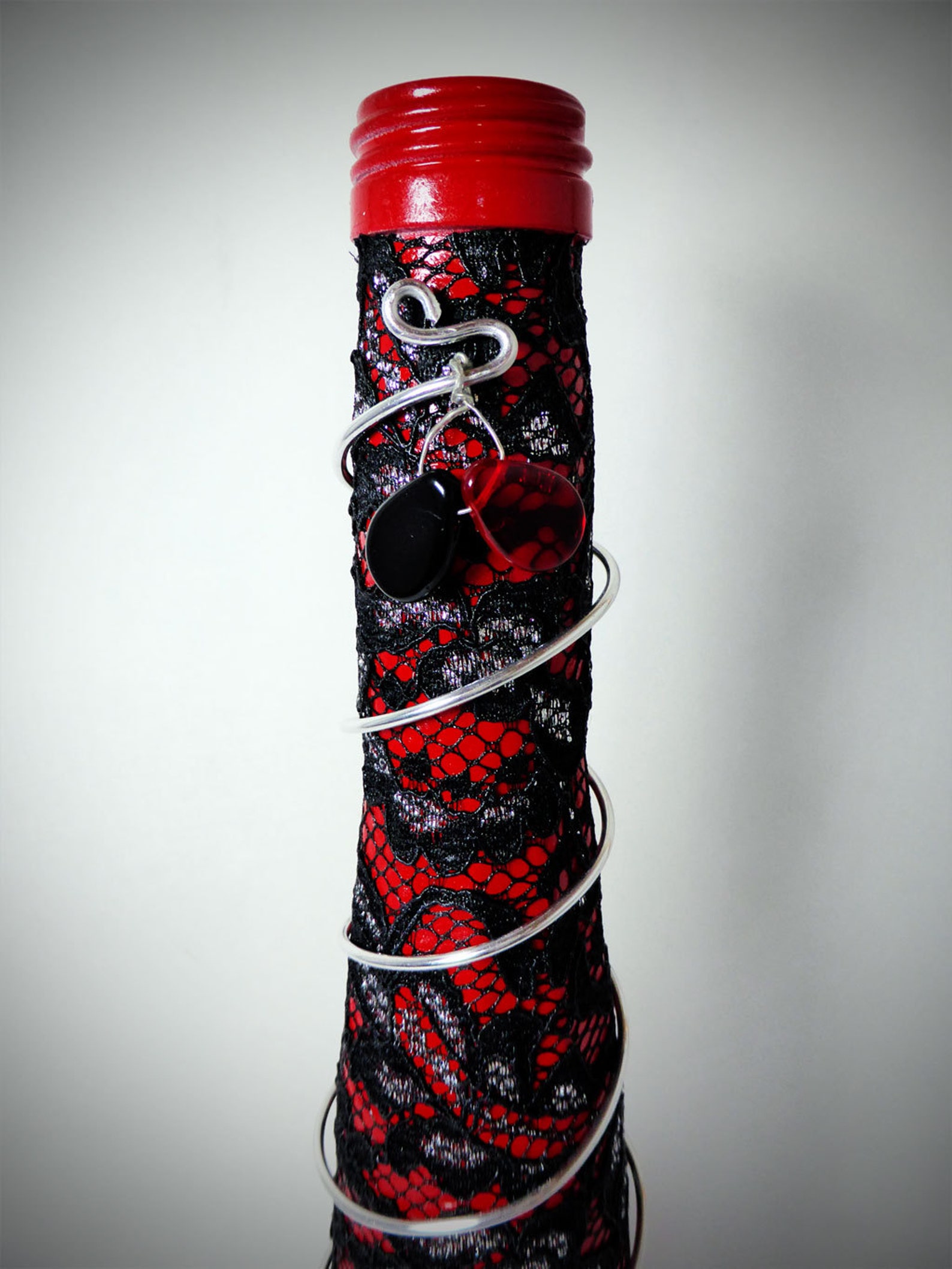Red, Silver, Black Wire Wrapped Wine & Liquor Bottles W/ Black Lace ...