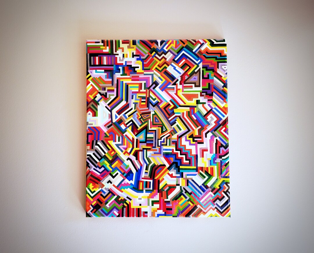 Original Multi-color Geometrical Abstract Line Art Acrylic Painting 16 ...