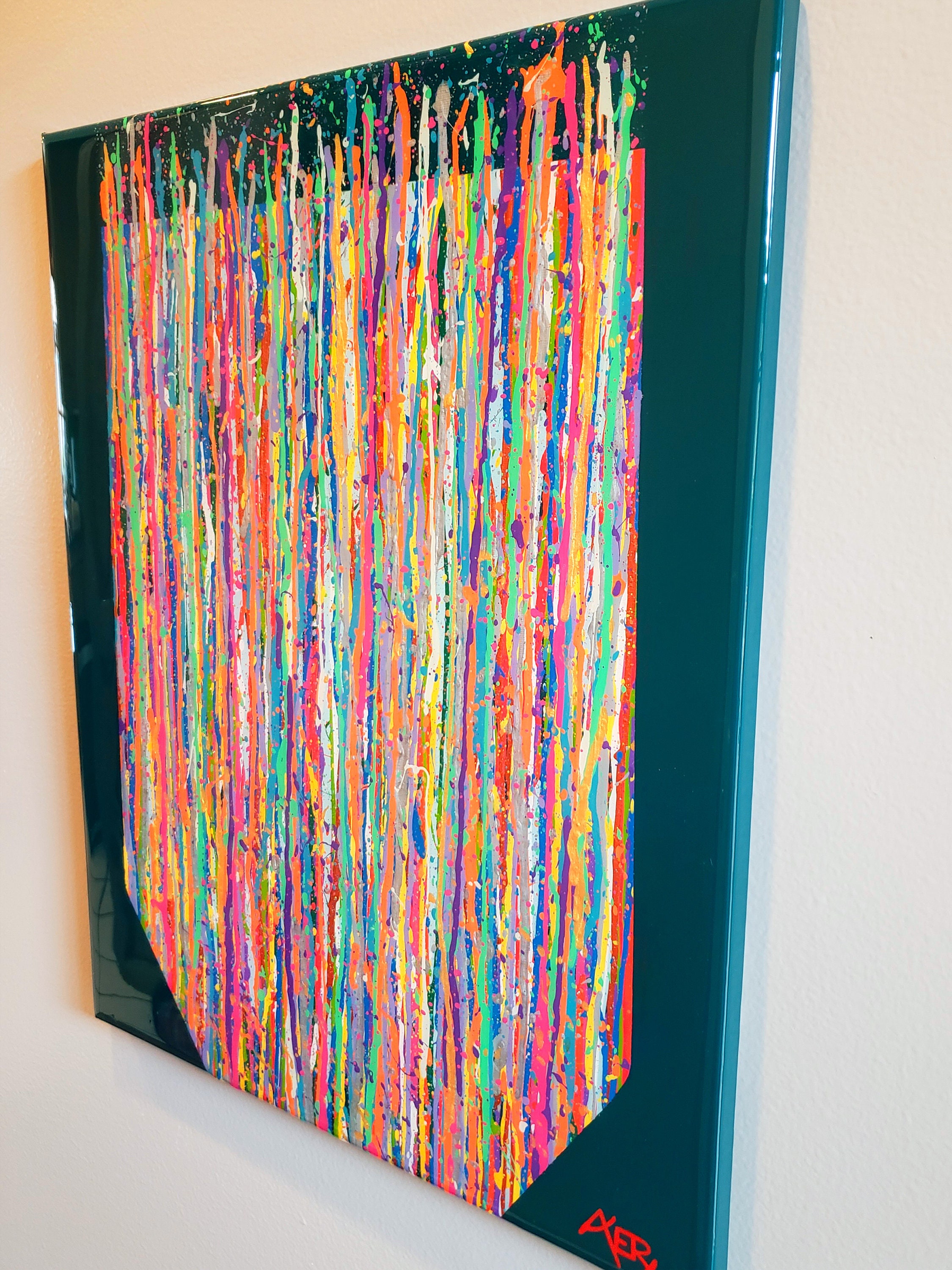 Original Multi-color Abstract Acrylic Drip Painting 16 X 20 celebration ...