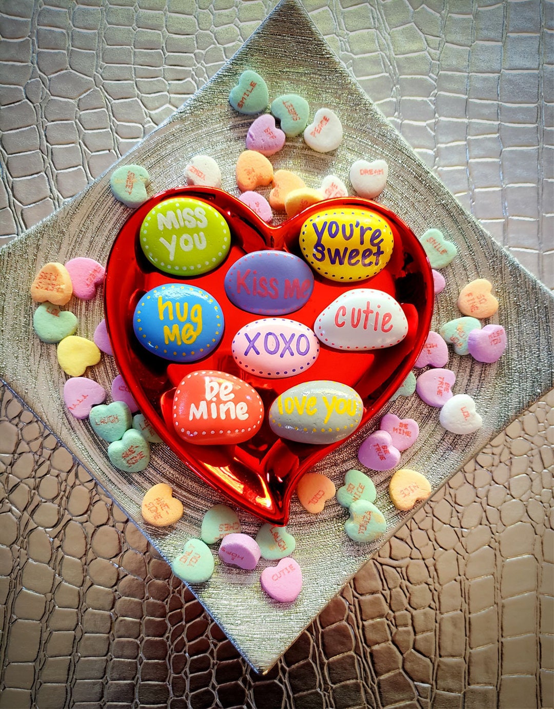 8 Valentine's Day Sweethearts Candy Style Hand Painted Rocks XOXO ...