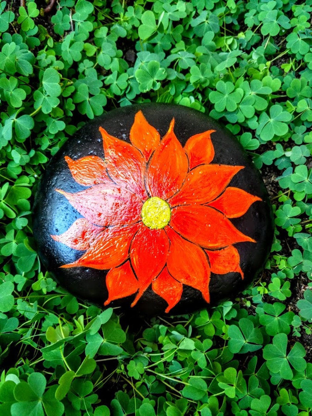 Handpainted 5 X 4.5 Orange Floral FLOWER ROCK Pop - Etsy