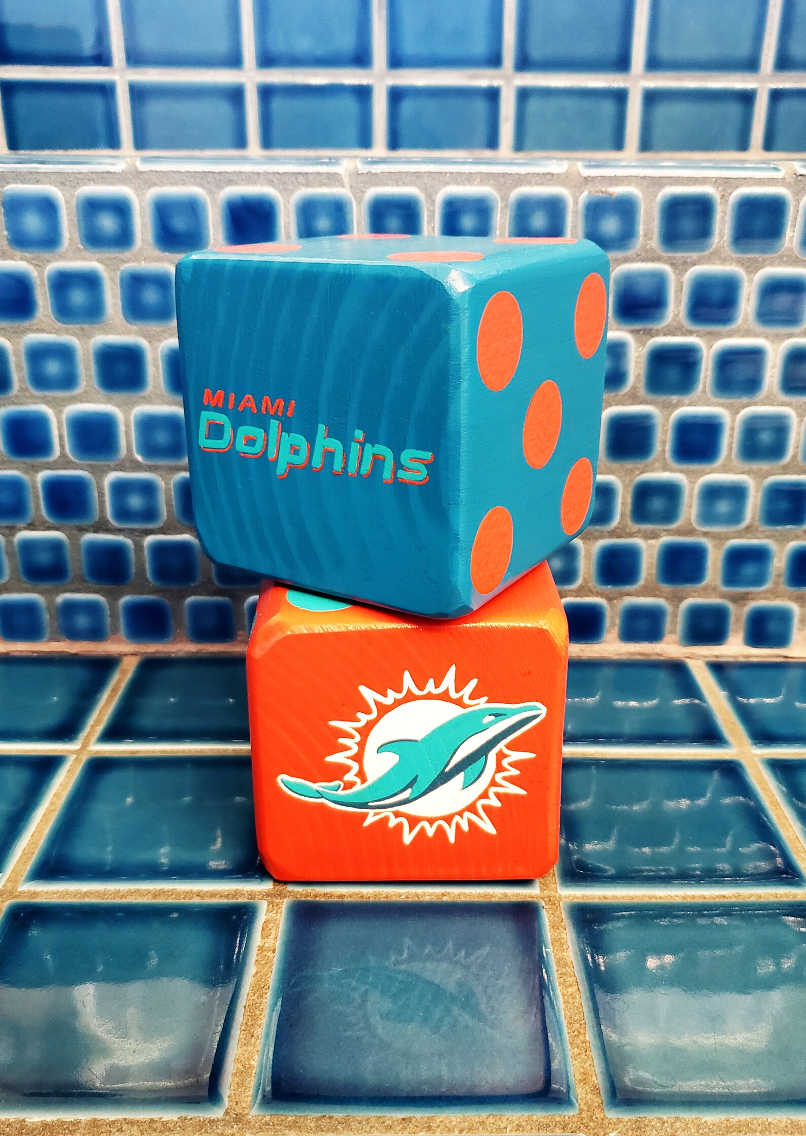 Wood Yardzee Jumbo Miami Dolphins Giant Lawn Yard DICE Yahtzee, Bunco ...