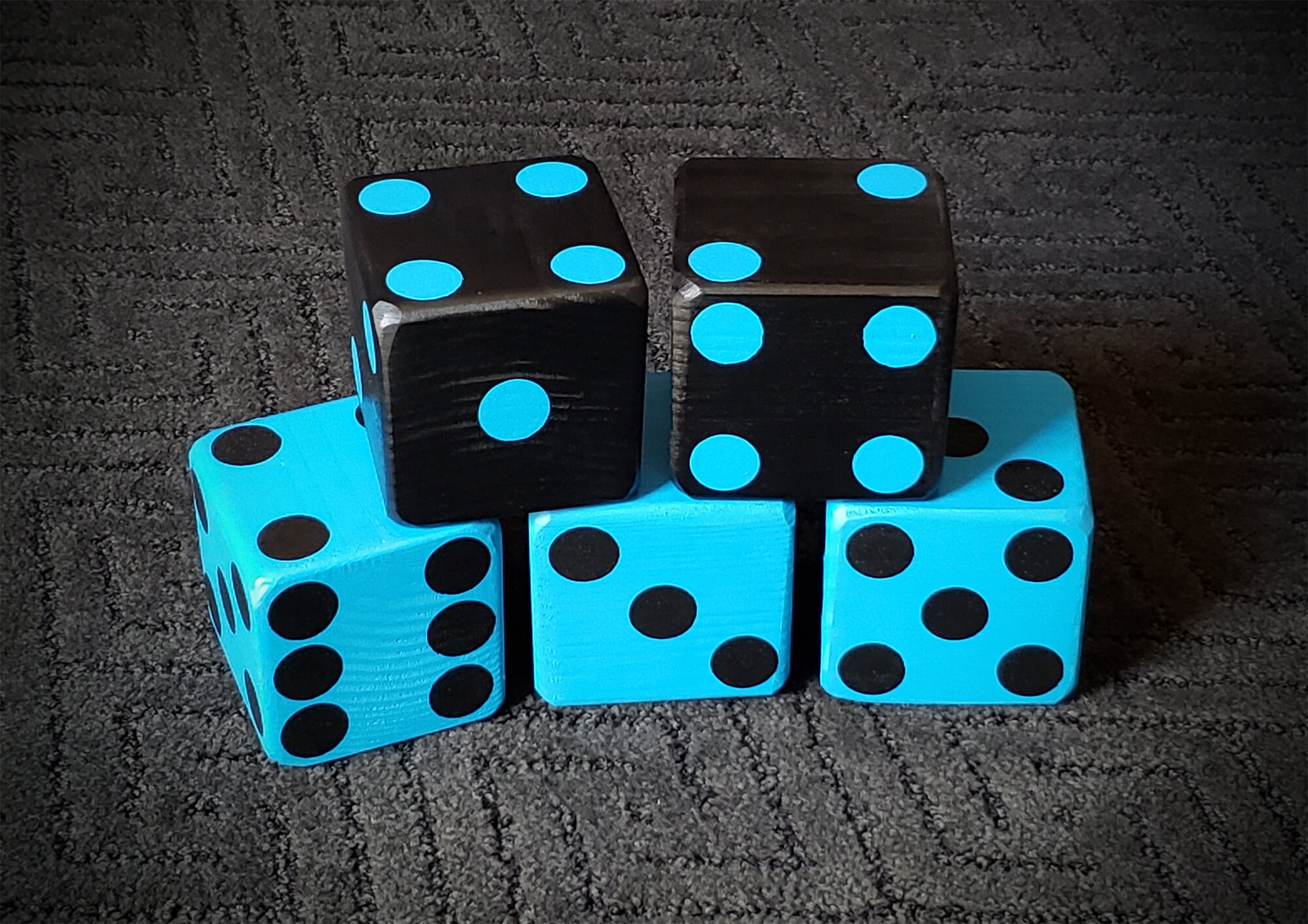 Wood Yardzee Jumbo Neon Blue & Black Giant Lawn Yard DICE Yahtzee ...