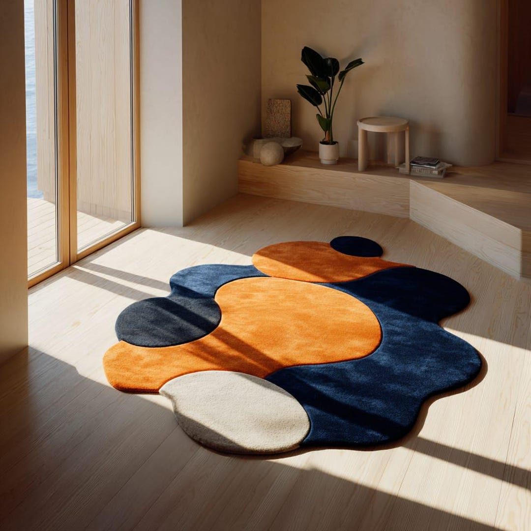 Modern Blob Rug – Hand Tufted Multicolor Blue Orange Abstract Carpet ...