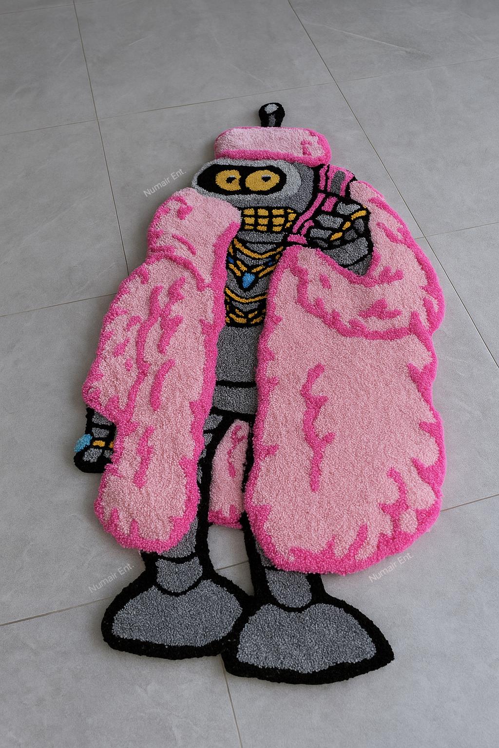 Cool Bender Robot Rug – Bender in Fur Coat 3D Fluffy Handmade Tufted ...