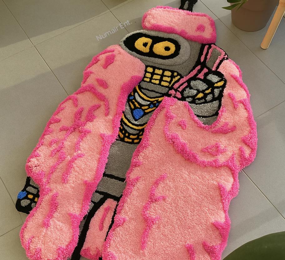 Cool Bender Robot Rug – Bender in Fur Coat 3D Fluffy Handmade Tufted ...