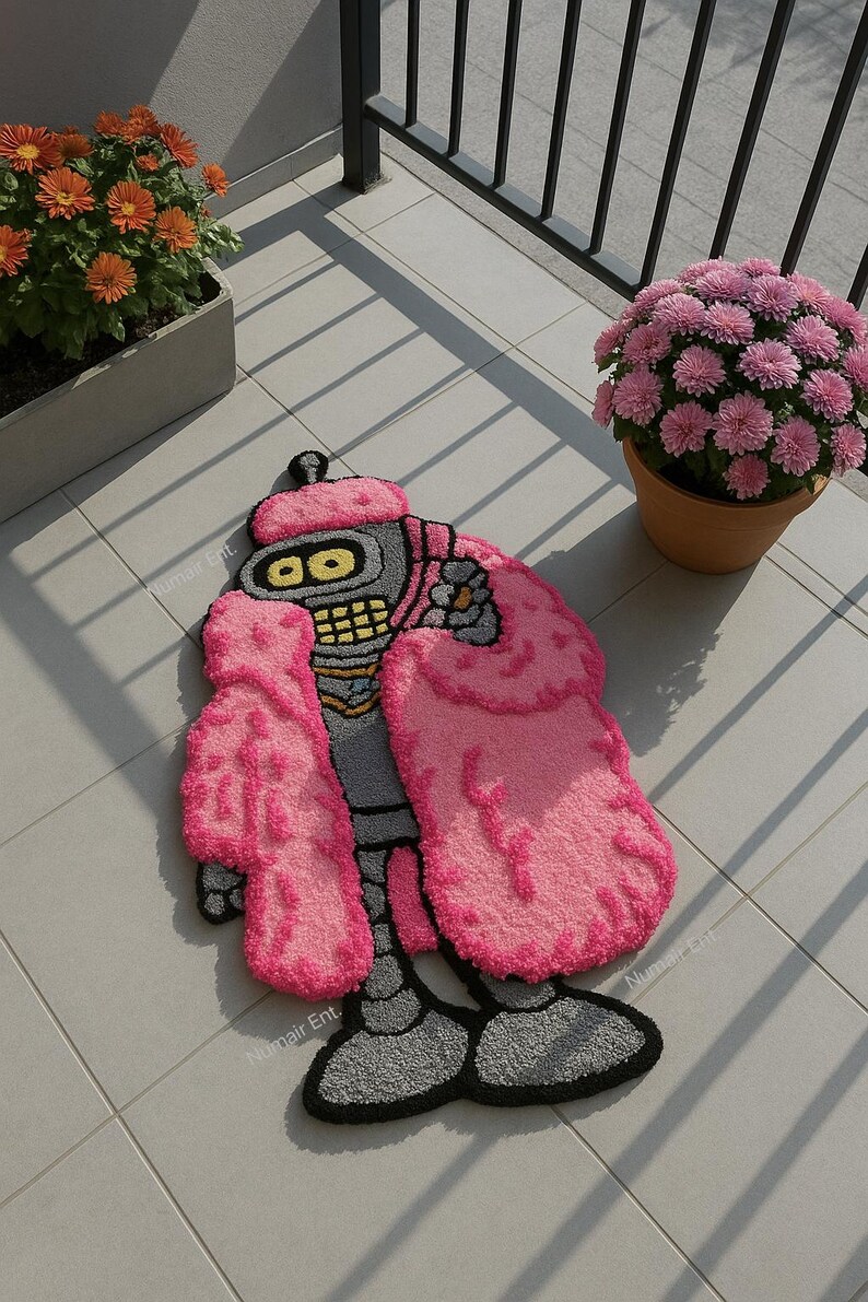 Cool Bender Robot Rug – Bender in Fur Coat 3D Fluffy Handmade Tufted ...