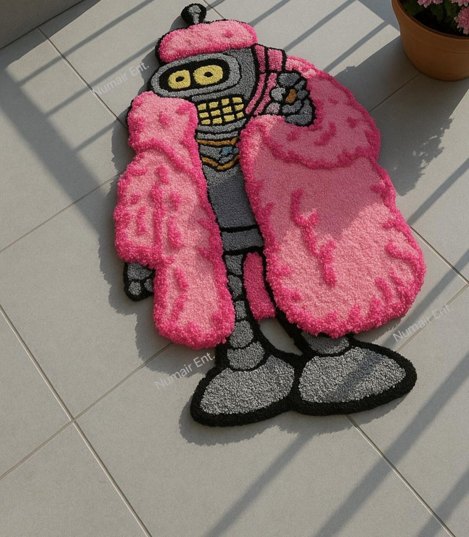 Cool Bender Robot Rug – Bender in Fur Coat 3D Fluffy Handmade Tufted ...