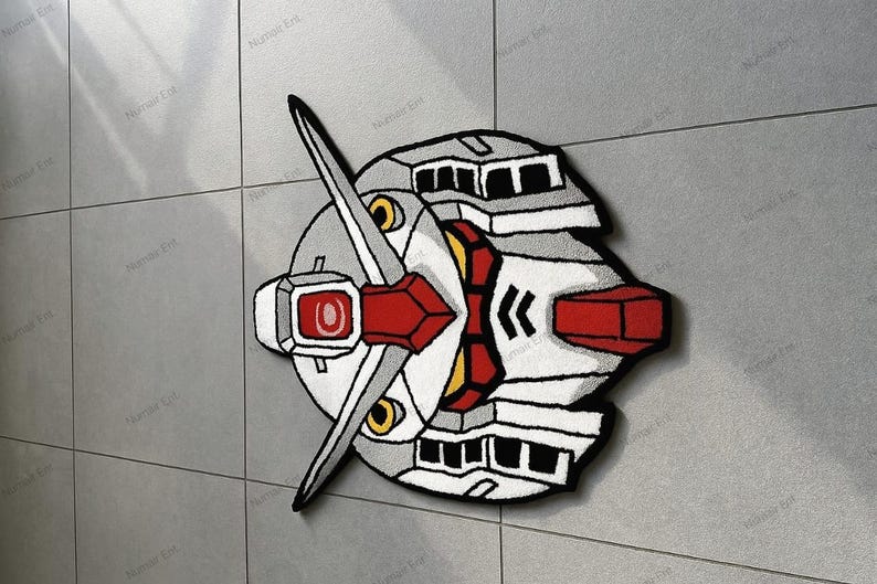 Gundam Head Shaped Tufted Rug – Anime Mecha Robot Floor Mat, Handmade ...